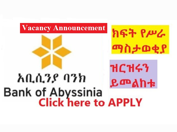 Bank of Abyssinia Vacancy Announcement | Banking job opportunity - Sewasew