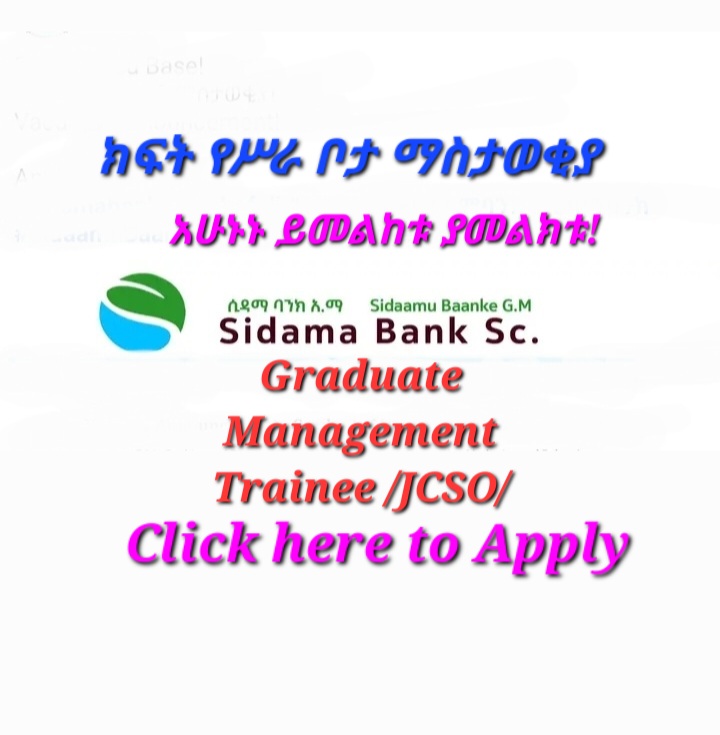 Sidama Bank sc Vacancy Announcement - Graduate management trainee - Sewasew